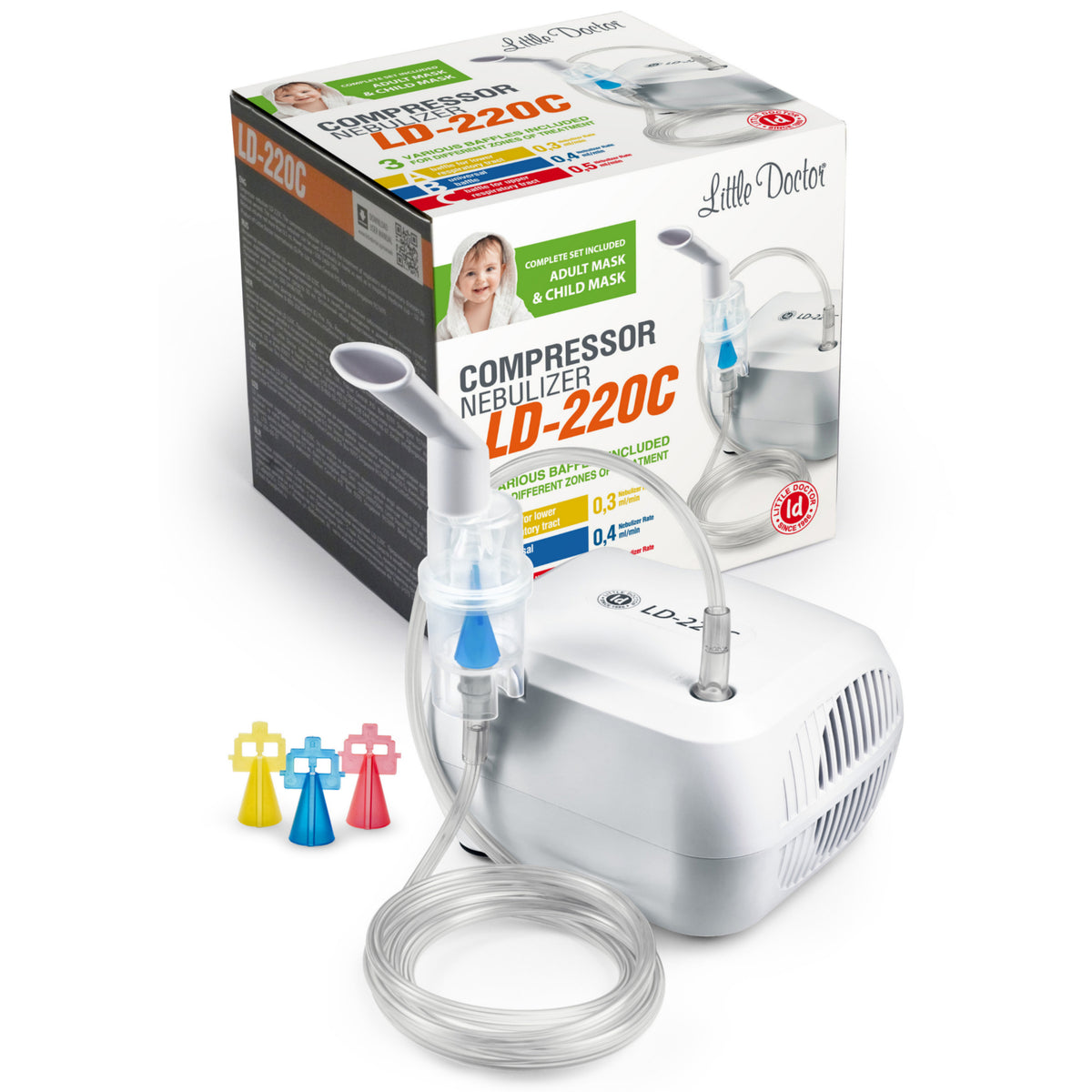 Inhalador de pistón LD-220C - Máscara para adultos y niños, boquillas, accesorios para ...