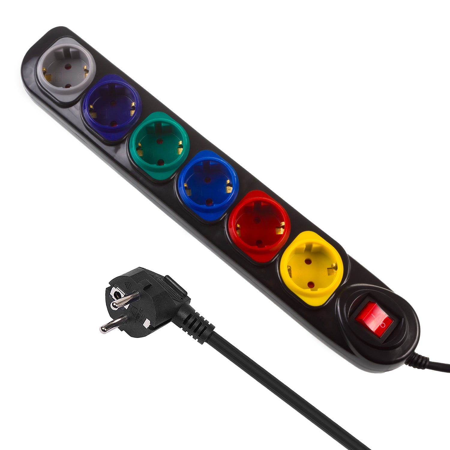 Maclean power strip, 6-socket extension cable, with switch, 250VAC/10A ...