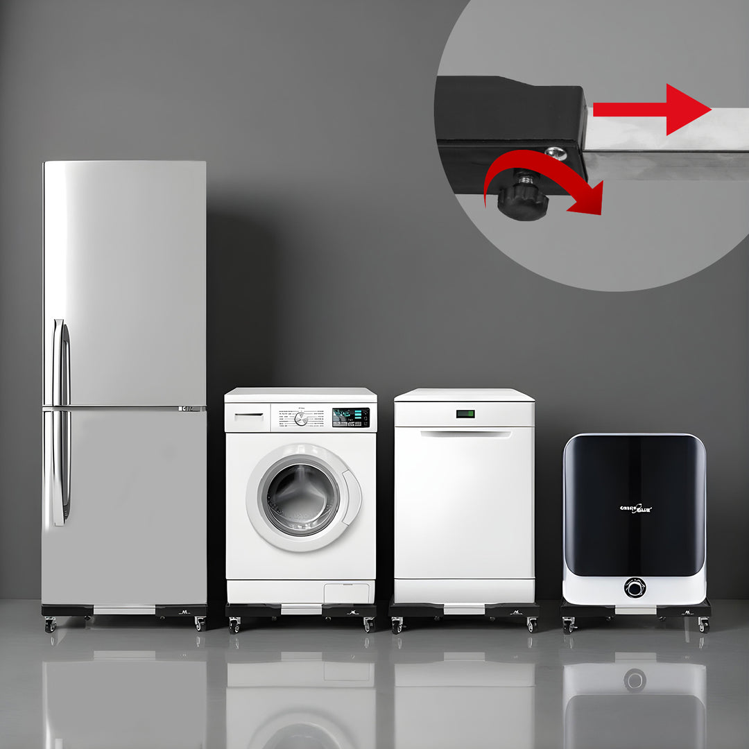 Maclean mobile washing machine stand, caster lock, 700-900mm wide, uni ...