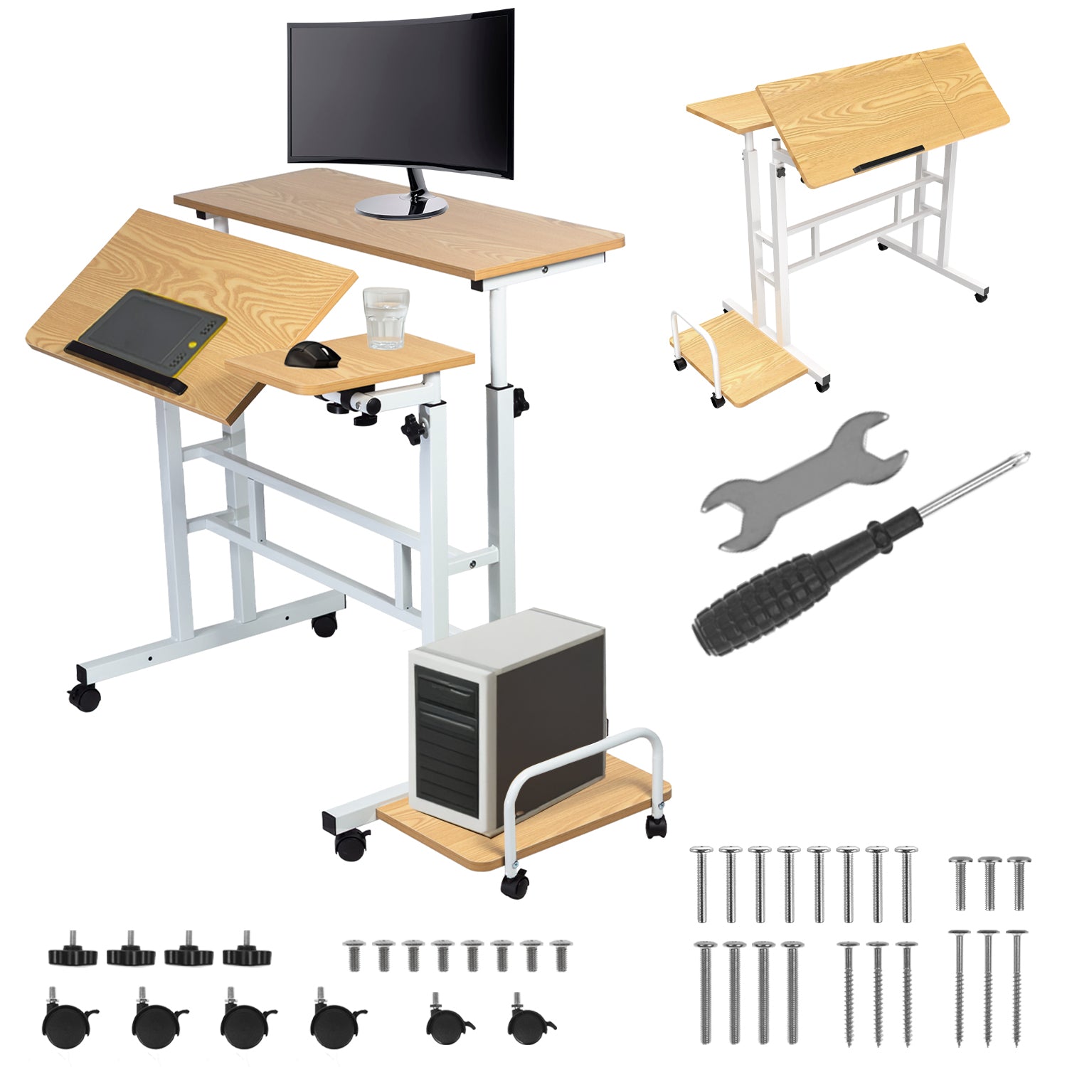 Maclean mobile laptop table desk, white, top 80x60cm, 50kg max, height ...
