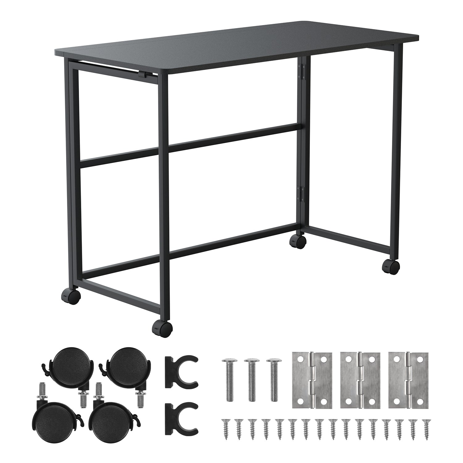 Maclean folding table desk, black, mobile, top 100x50cm, max. 50kg, MC ...