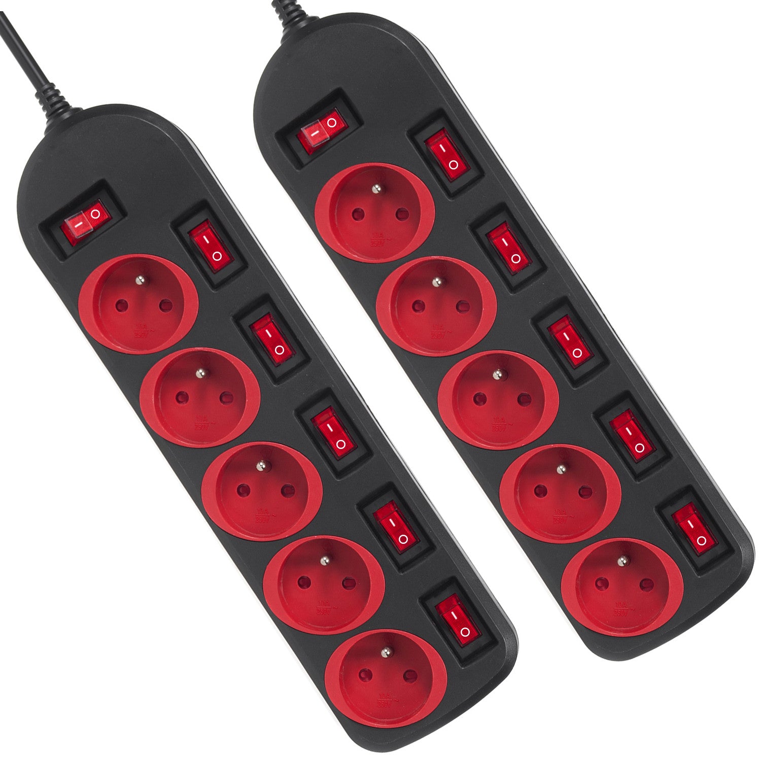 Maclean power strip, 5 outlet extension cord, with switches, 250VAC/10 ...