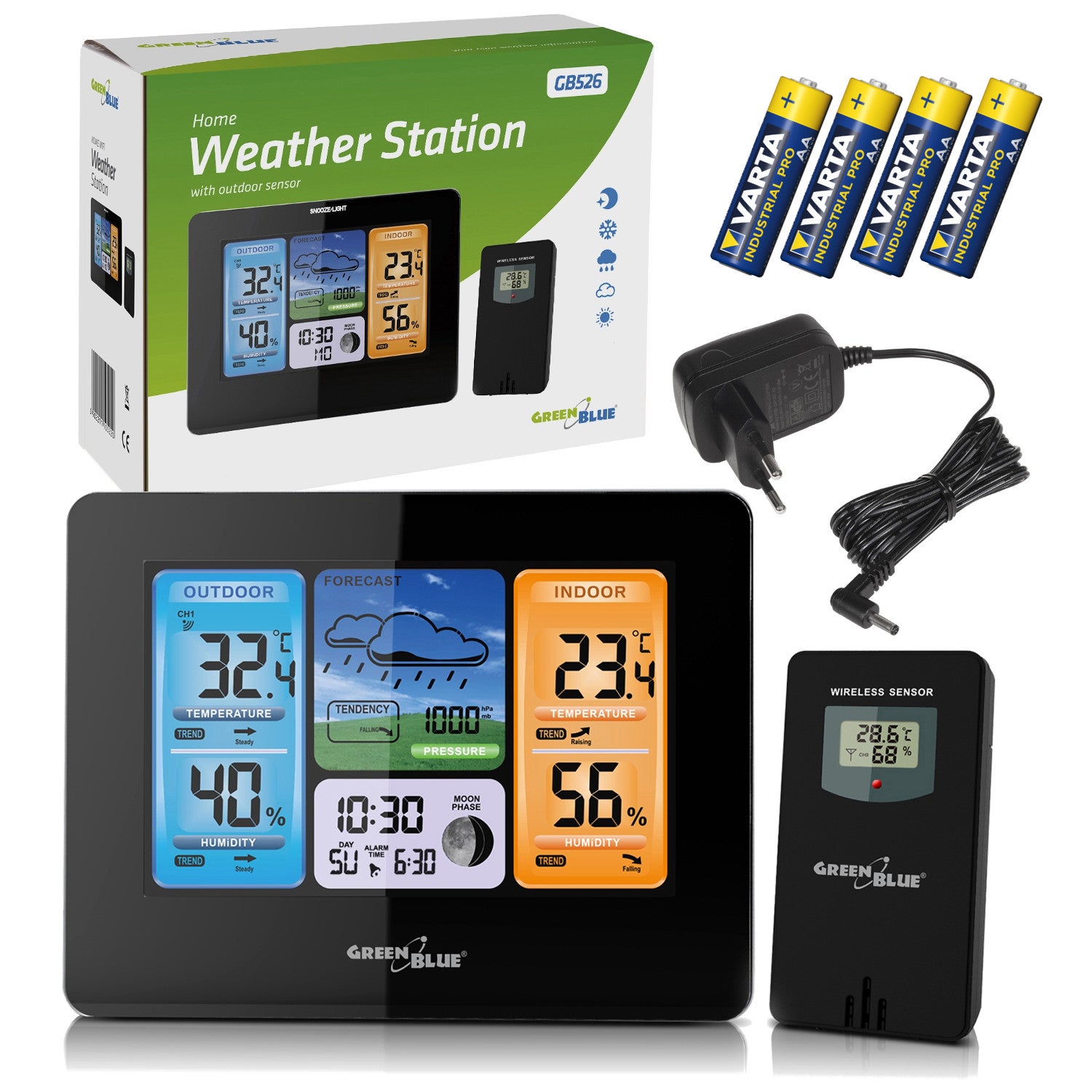 GreenBlue wireless weather station, color, with DCF system, moon phase ...