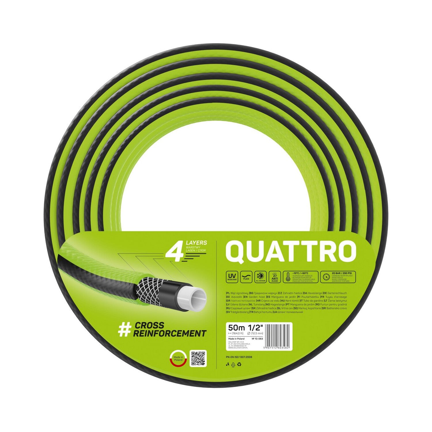Cellfast Quattro 1/2" garden hose 50m 4 layers cross braid ...