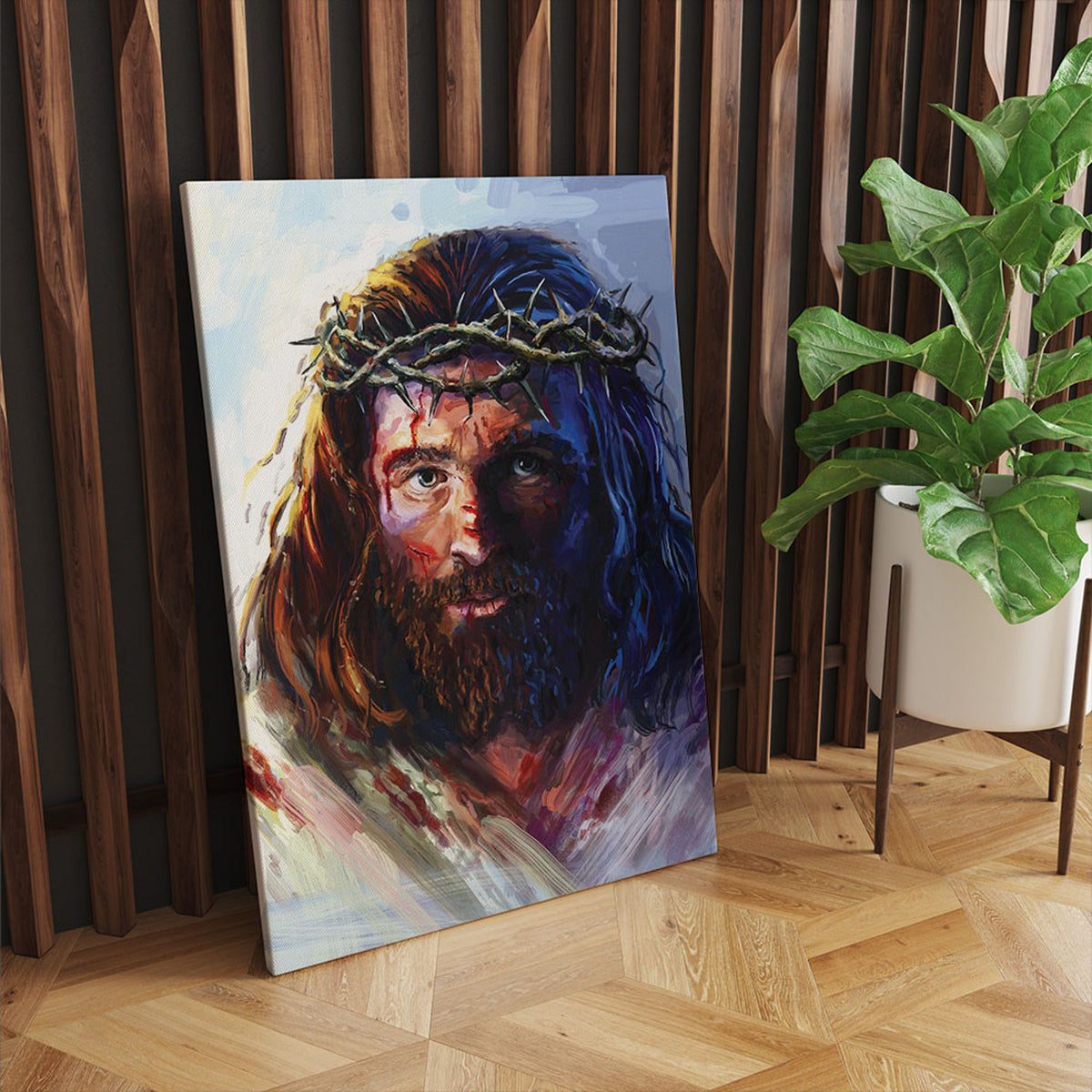 Jesus Christ Painting Crown of Thorns Portrait Cotton Pine Wood 30x40c ...