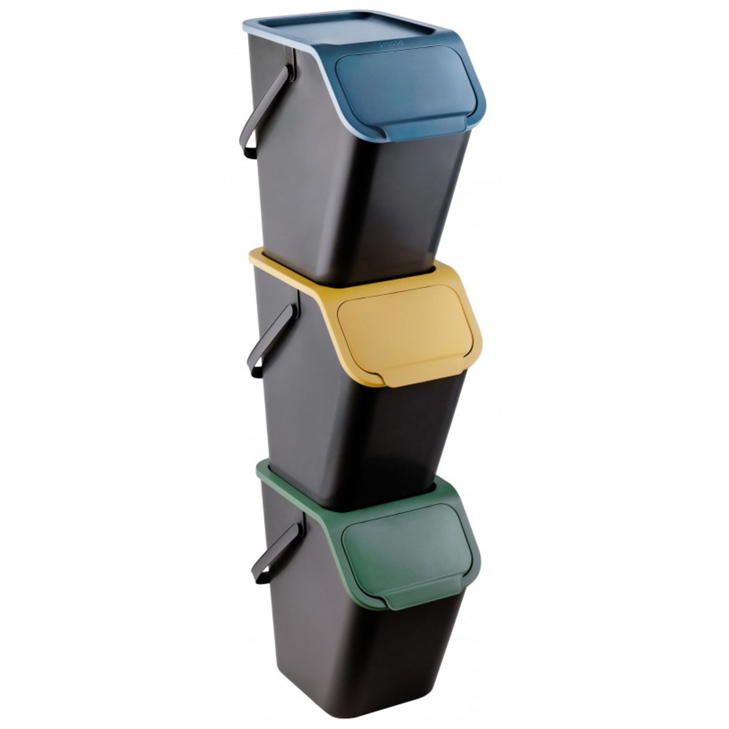 Set of 3 Sorting Waste Bins 3x 25L Coloured Flaps Lid Trash Garbage Re ...